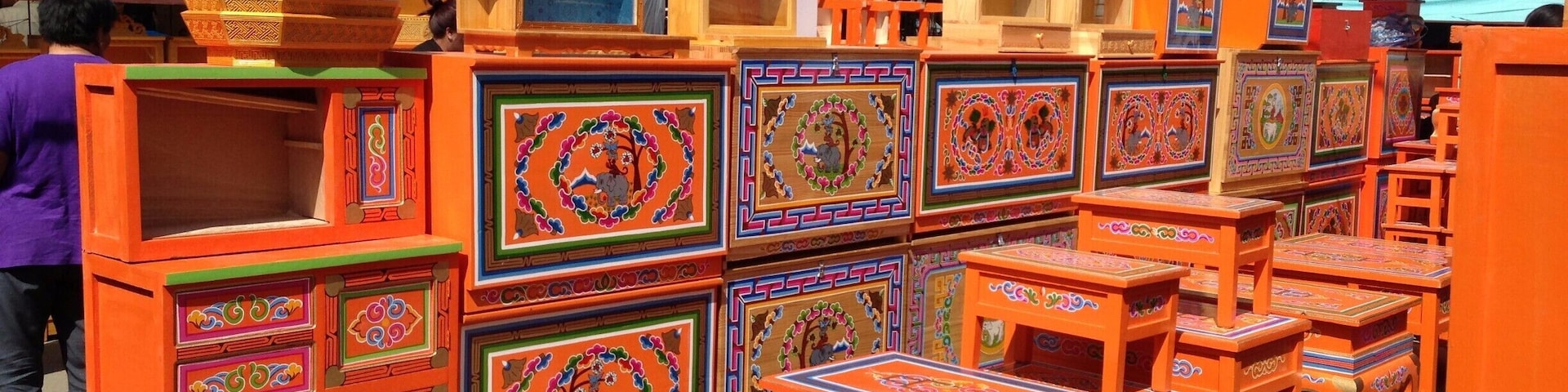 Ger furniture at the Narantuul market. The furniture is light for easy lifting when the gers are seasonally moved. This bright orange is definitely the traditional colour. I wonder why? #markets #colorful