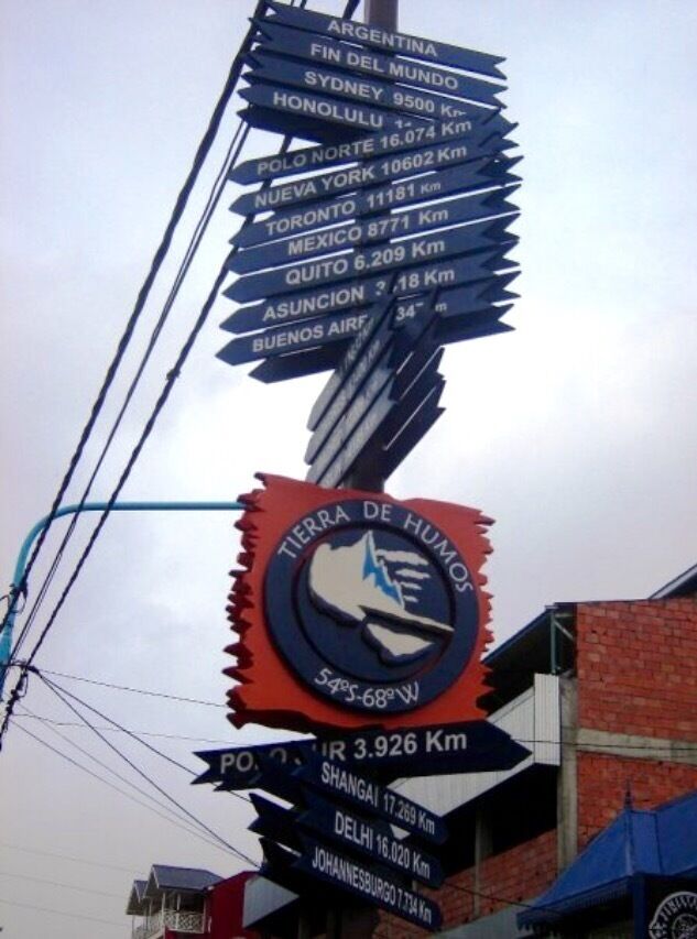 Uma placa indicativa com várias setas apontando para diferentes cidades e suas distâncias em quilômetros.
