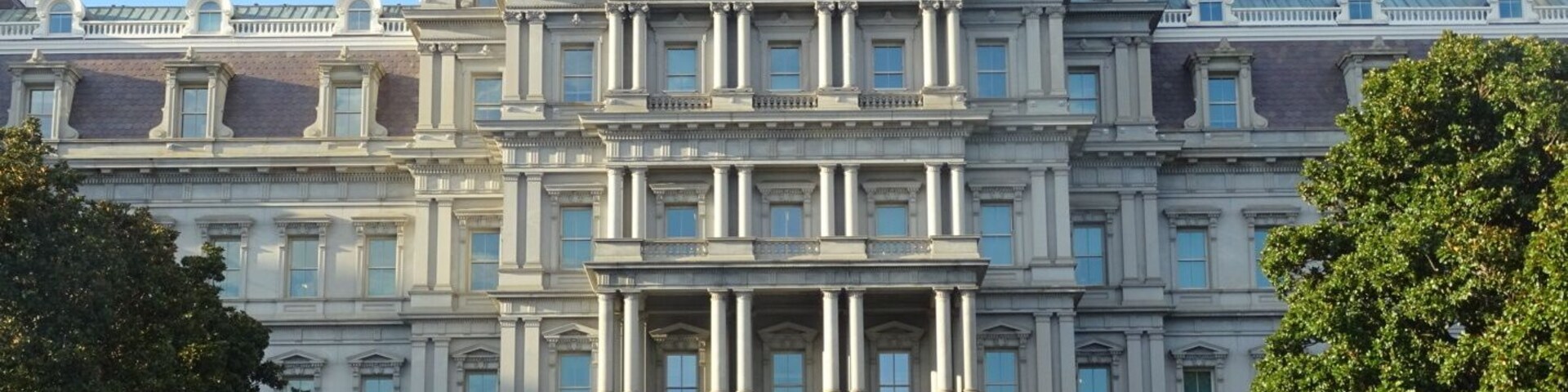 The Eisenhower Executive Office Building is located next to the West Wing, and now houses a majority of offices for White House staff. Originally built for the State, War and Navy Departments between 1871 and 1888, this building is mammoth taking up a goo portion of a block and dwarfing the White House.