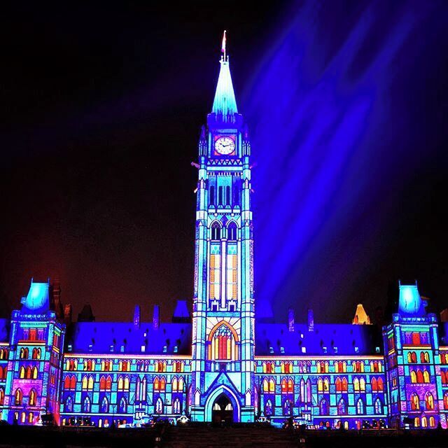 The Northern Lights is a free show that projects some history and lighting designs onto Canada's Parliament Buildings.  A little history and a little magic.  The show ends with a stirring rendition of the national anthem.  The show runs every evening until September 12th.  http://canada.pch.gc.ca/eng/1431092517027  #colorful