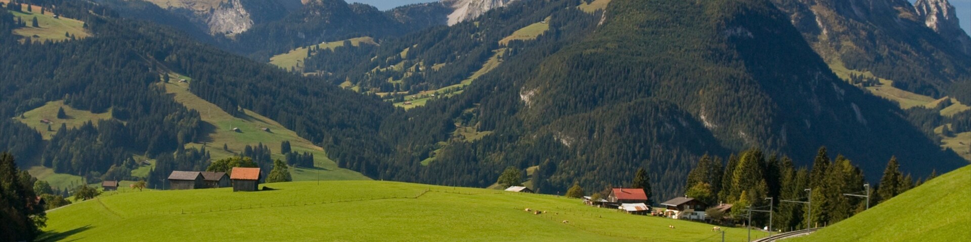 Gstaad featuring tranquil scenes, railway items and mountains