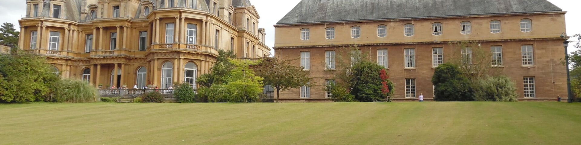Halton House and West Wing from the Garden. This photo shows the House on the left with the West Wing being on the right of the photo. The latter dates from the mid-1930s and is now used as rooms and suites for living-in RAF officers.