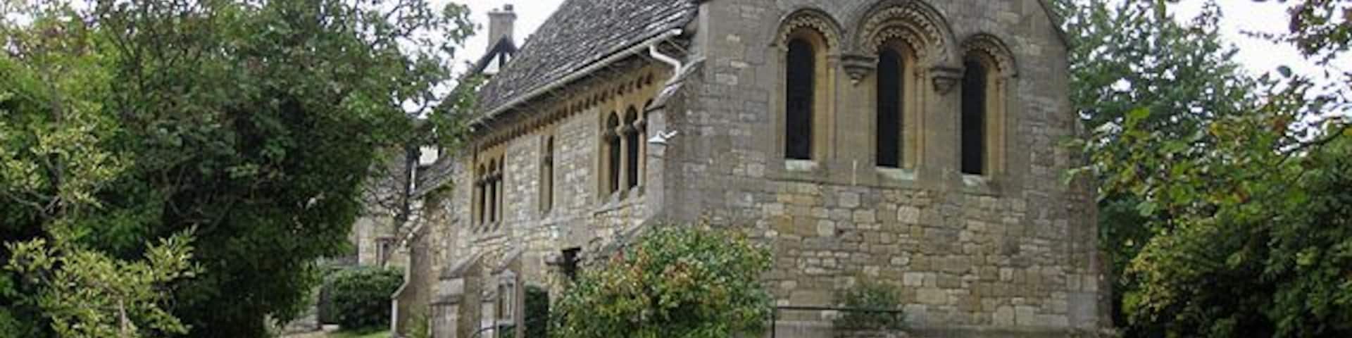 Church of the Ascension, Southam, Gloucestershire, seen from the west. Disused after the Reformation in 1536–39, but restored in 1861.
