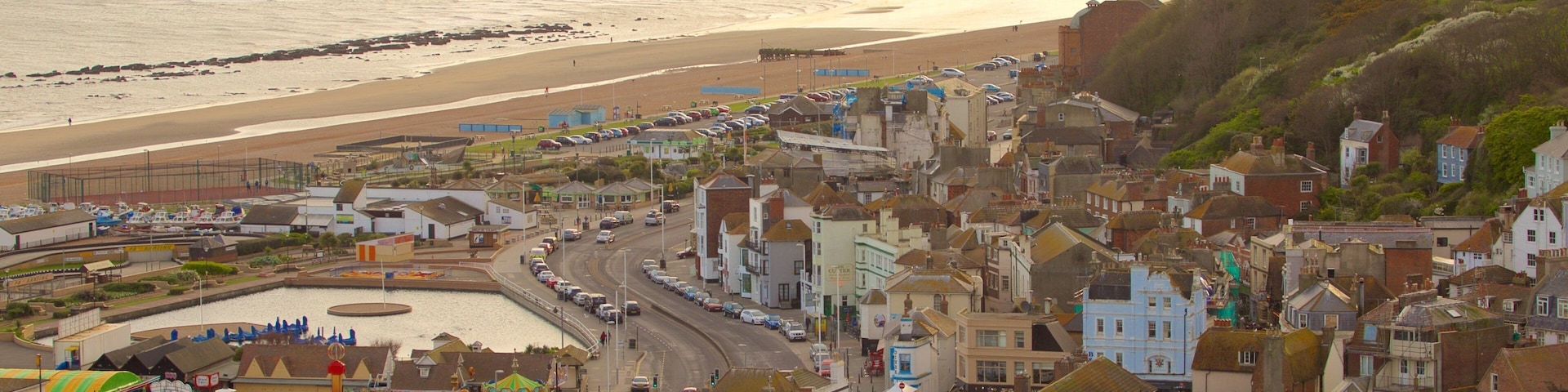 Hastings which includes general coastal views and a small town or village