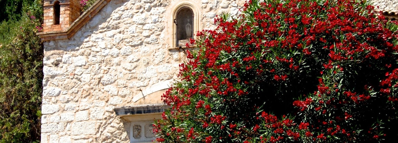 Dedicated to the patron saint of Saint-Paul's countryside. Mentioned from the 15th century, when VIP guests were greeted by village officials on the square in front of the chapel.
Climb Chemin Sainte Claire to the left of the chapel until reaching Chapelle Saint-Charles-Saint-Claude.