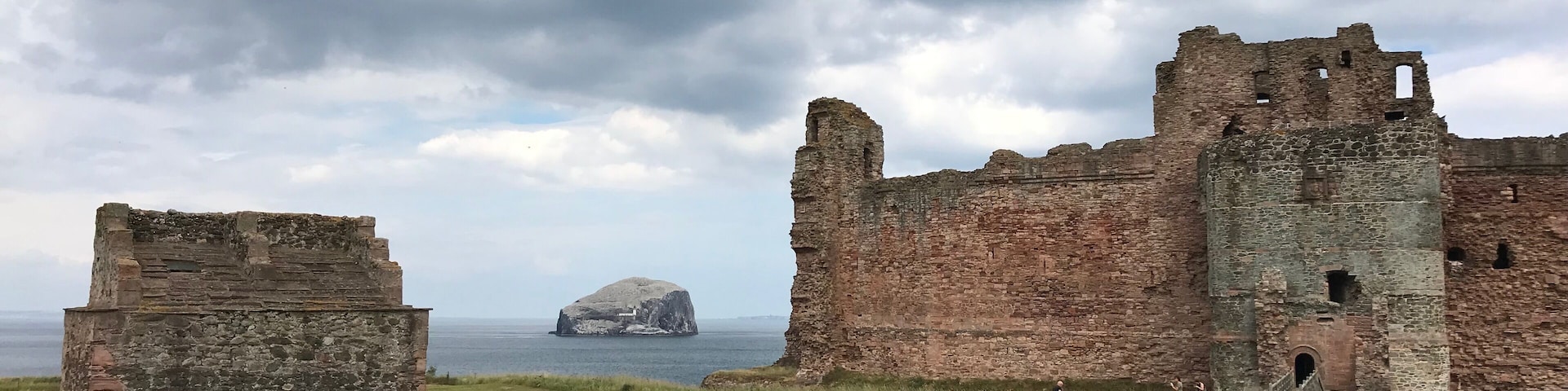 Tantallon castle with bass rock in distance