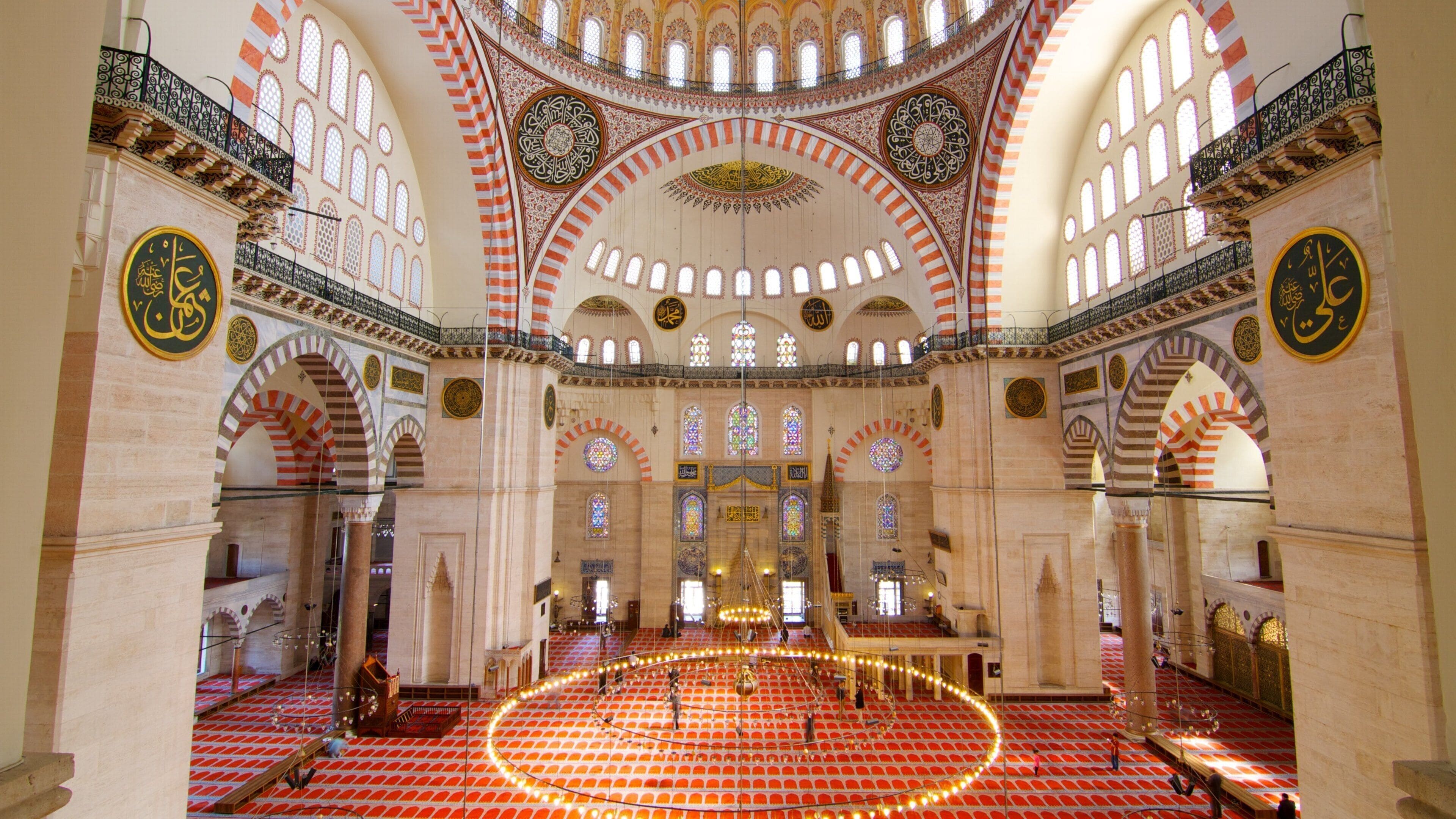Suleymaniye Mosque showing a mosque and interior views