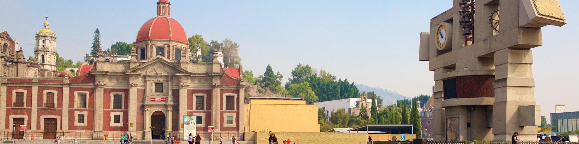 Basílica de Santa María de Guadalupe que inclui uma praça ou plaza, uma estátua ou escultura e uma igreja ou catedral