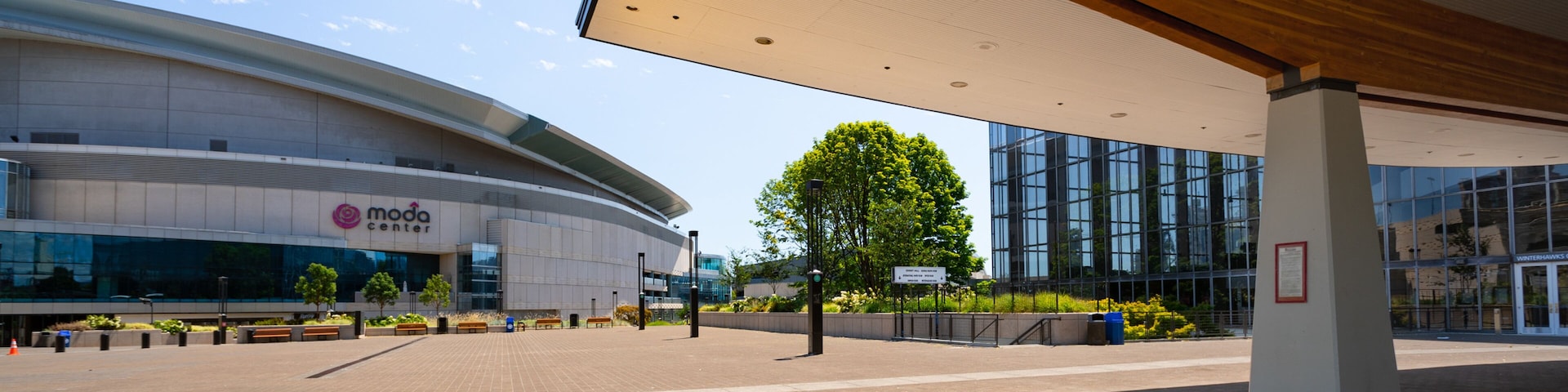Veterans Memorial Coliseum featuring modern architecture and a square or plaza