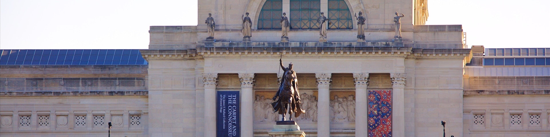 Museu de Arte de St. Louis caracterizando um pôr do sol, elementos de patrimônio e um parque