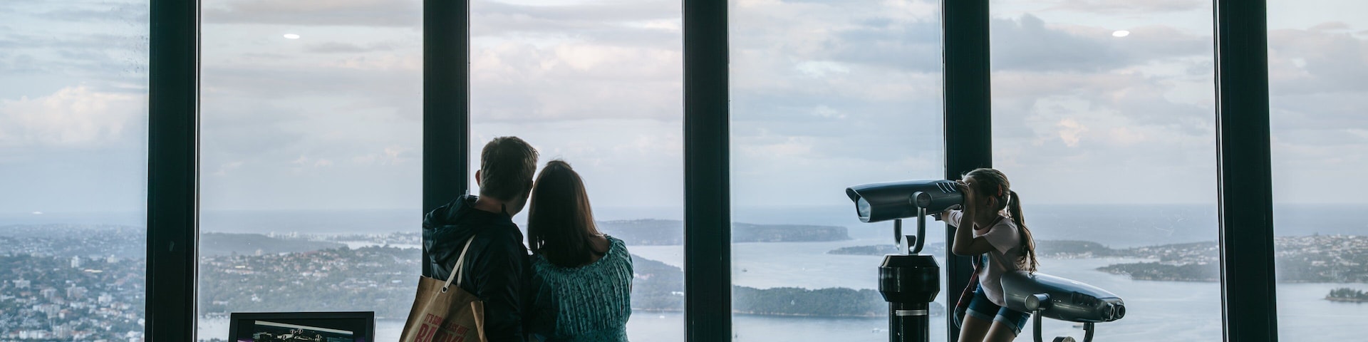 Sydney Tower Eye showing views and interior views as well as a couple
