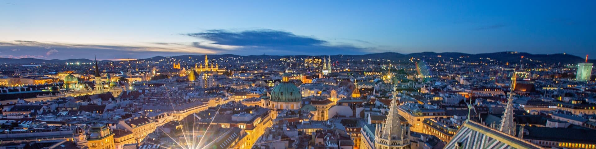 St. Stephen\'s Cathedral featuring landscape views, night scenes and a city
