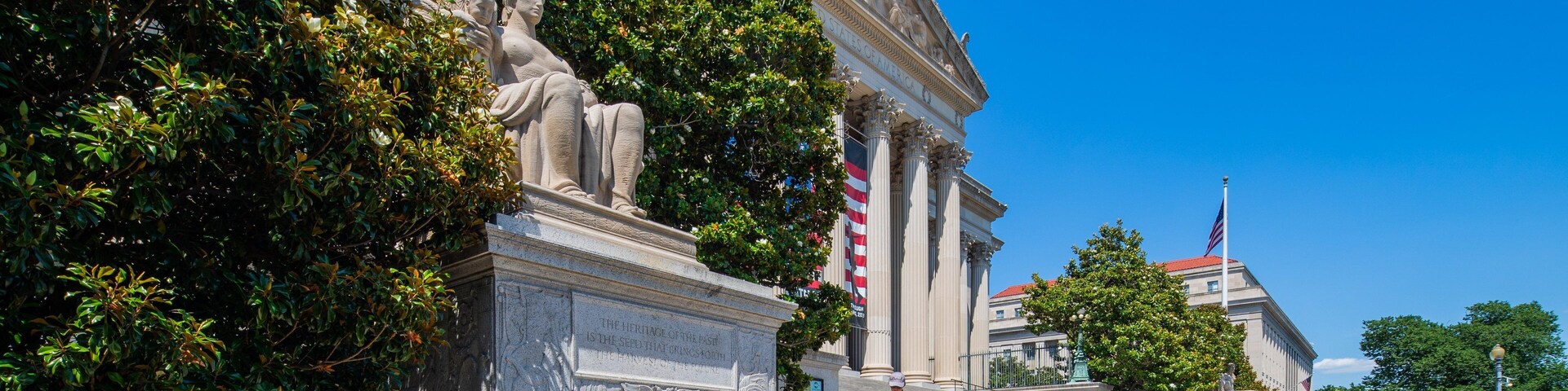 National Archives which includes street scenes, an administrative buidling and a statue or sculpture