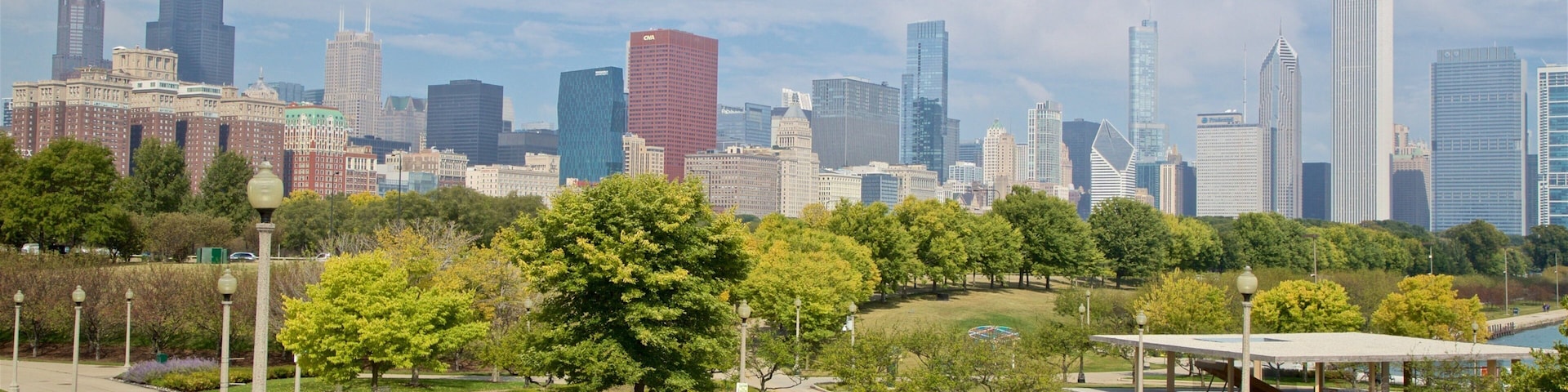 Grant Park which includes landscape views, a city and a garden