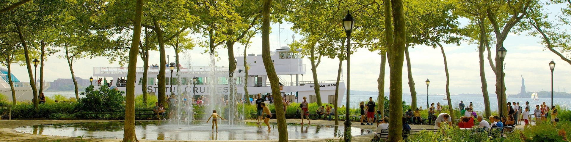 Battery Park featuring a fountain, cruising and a park
