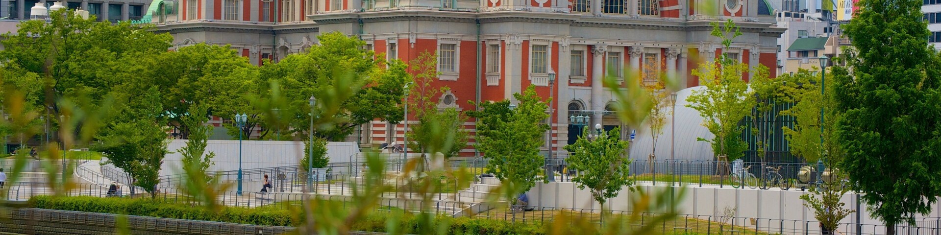 Nakanoshima Park showing a city and a river or creek