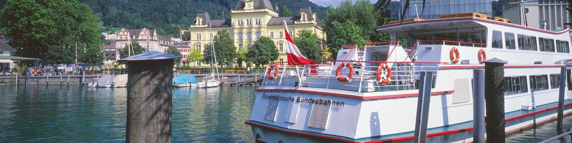 Bregenz featuring a river or creek, a ferry and a marina