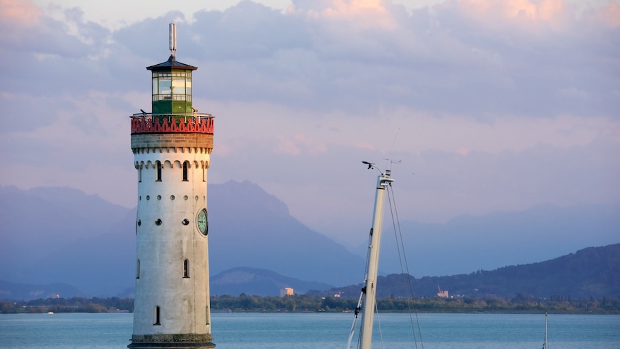 Baden-Wuerttemberg featuring a bay or harbor, a lighthouse and mountains