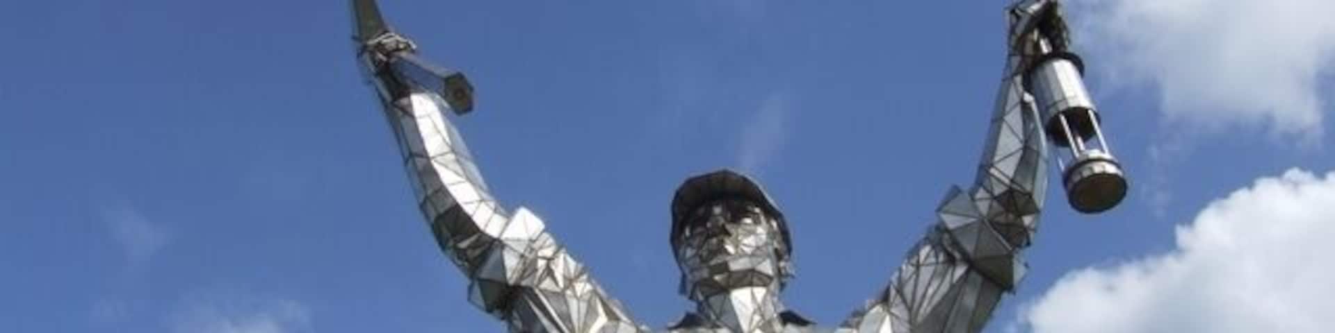 Brownhills miner Brownhills answer to the 'Angel of the North' stands proudly in the traffic island at the end of the High Street. Mining ceased in October 1964 with the closure of Walsall Wood Colliery.