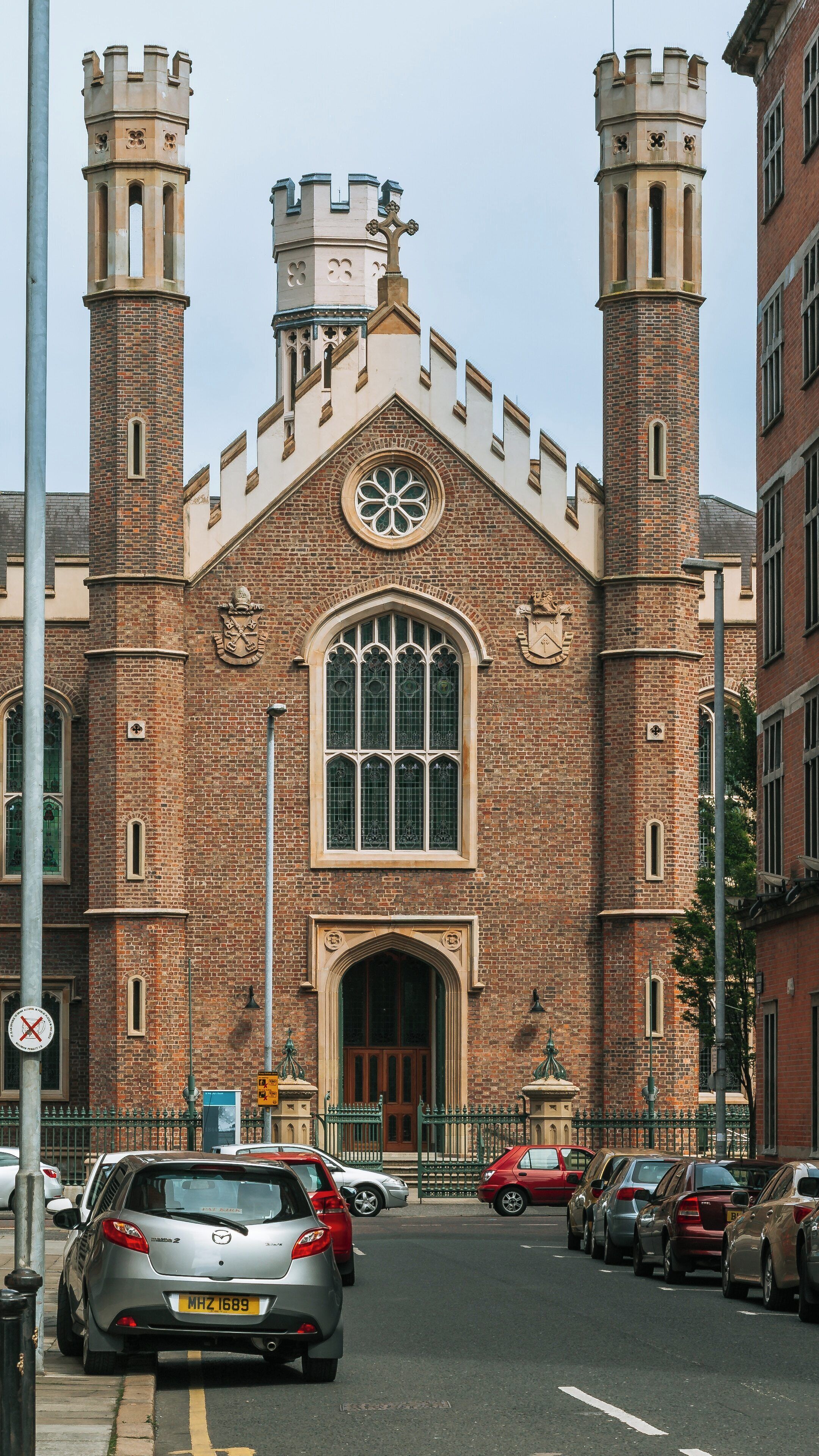 St. Malachy's Church stands prominently in Belfast City Centre, showcasing its unique architectural features amidst urban surroundings