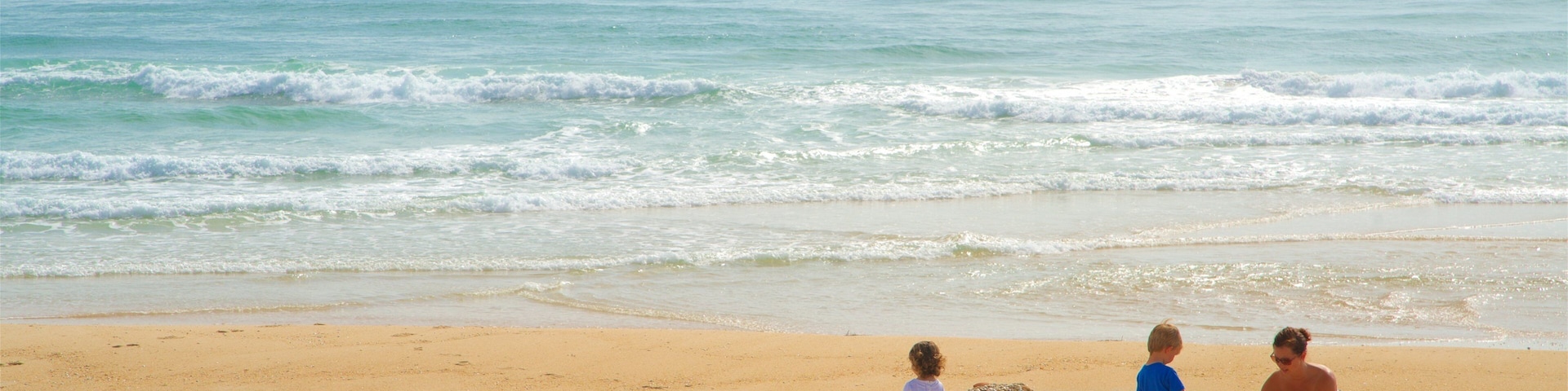 Fuzeta Beach featuring general coastal views and a sandy beach as well as a family