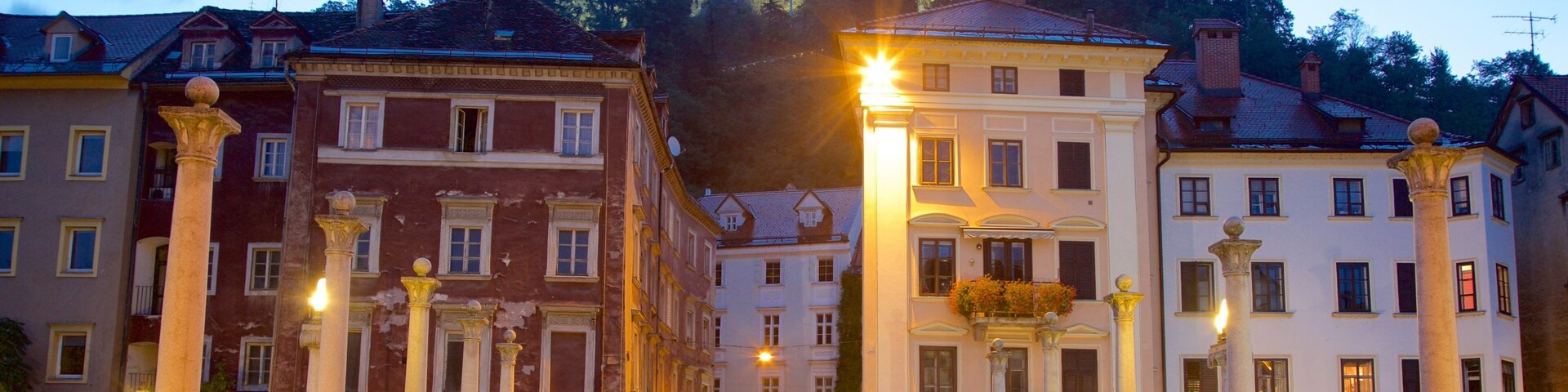 Ljubljana showing a bridge and night scenes