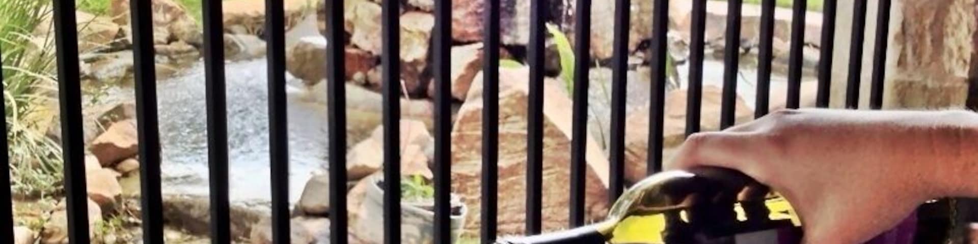 Wine club time! I'm not a wine connoisseur like my counterpart, but this was fantastic! Grab your husband and your dog and check this out! Nestled on the hill country, but it feels like like your 2000 miles away! Super friendly staff!! #texas #wine #vineyard #winecountry