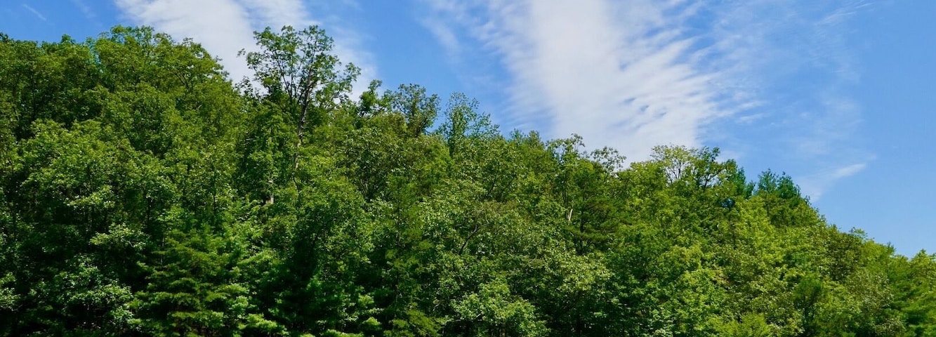 Blue skies above Fontana lake