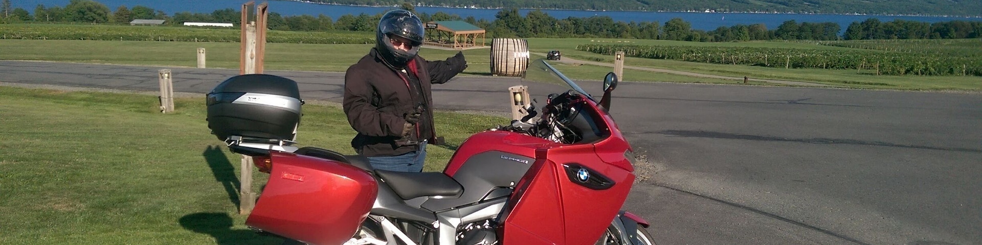 My husband and I were  out for a ride on a nice sunny day along the lake and near the wineries.  We love to ride as often  as we can.