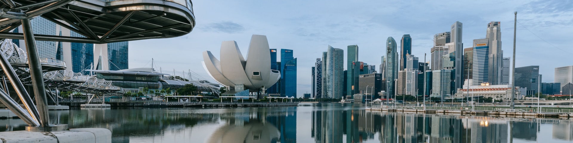 Helix Bridge featuring modern architecture, a city and a bay or harbor