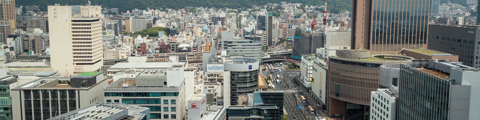 Kobe City Hall showing landscape views and a city