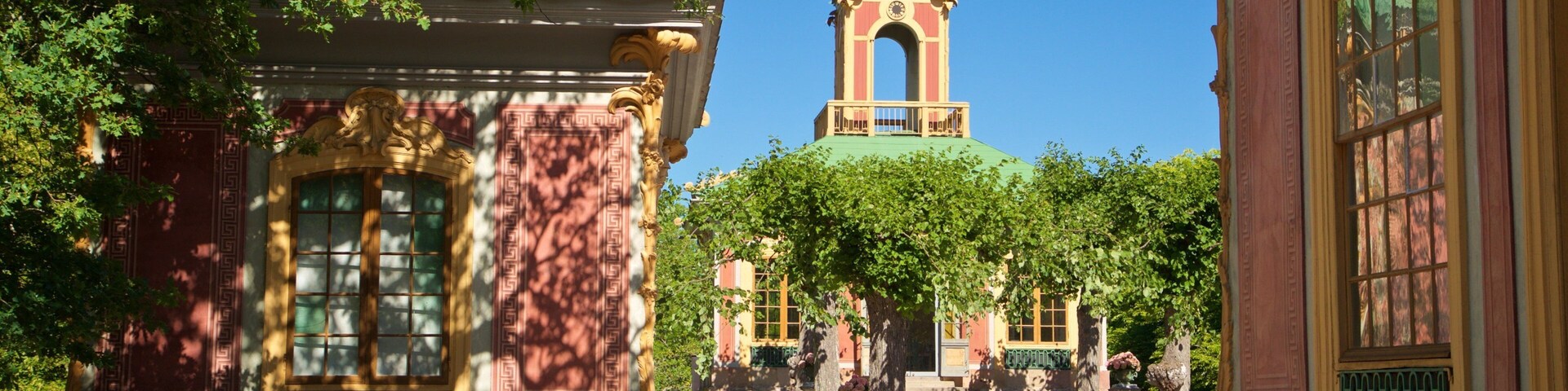 Chinese Pavilion featuring heritage elements and a small town or village