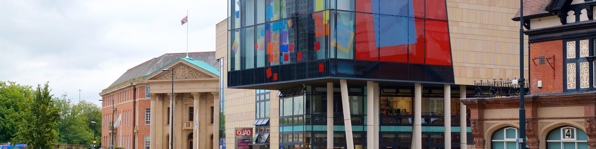 Quad which includes modern architecture and a square or plaza