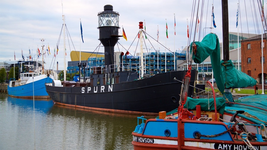 Spurn Lightship featuring signage and a bay or harbor