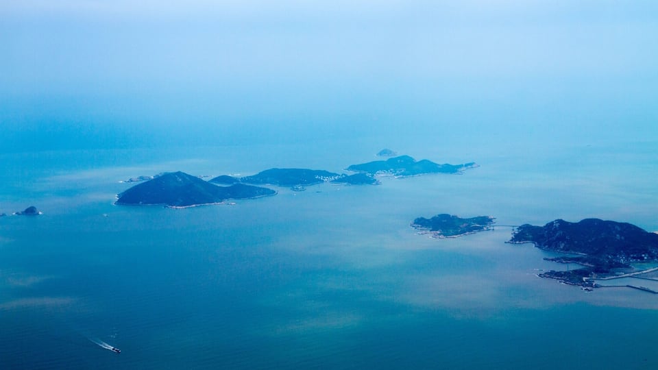 Isles in the sea in Zhoushan archipelago,shot from the plane window.