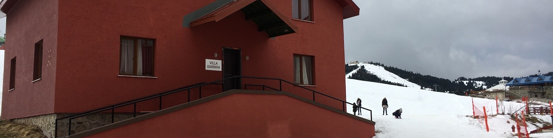 The hotel is on top of a mountain and it was a windy day but family enjoyed the place and had fun with snow.