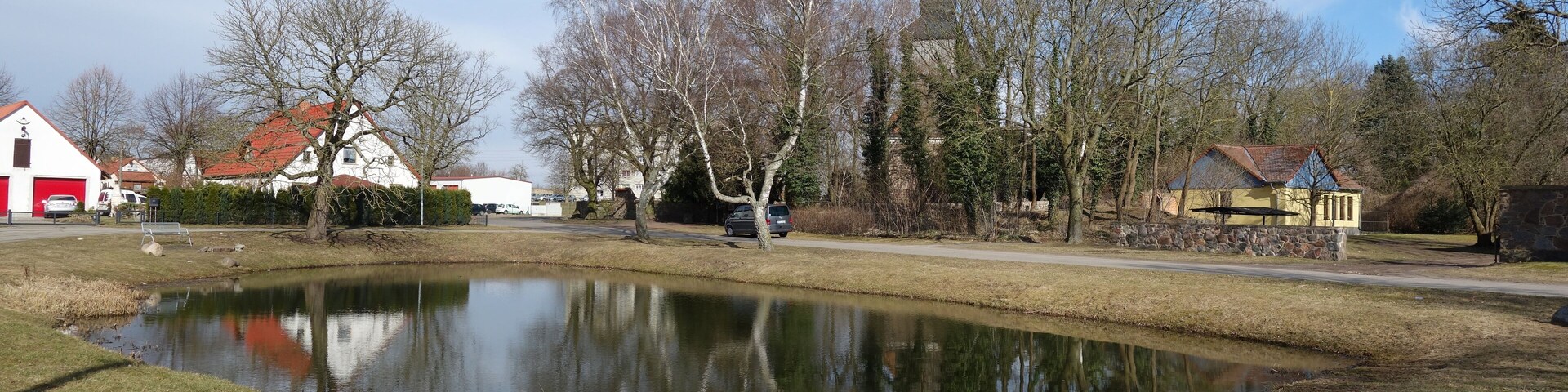 Village pond in Göritz , Göritz municipality, Uckermark district, Brandenburg state, Germany