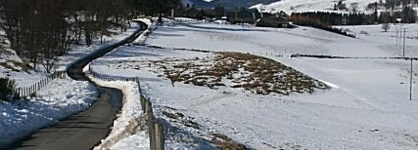 Glen Clova Looking north-west towards Craig Mellon and Cairn Broadlands from the B955 near Caddam.