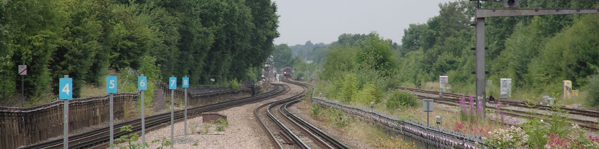 Looking west along the Central Line at South Ruislip railway station.