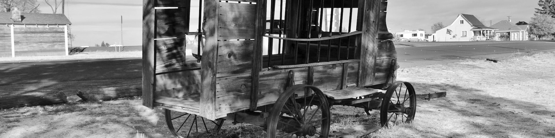 This almost ghost town really got me in. People still live here but, one imagines life must be tough. Shown here is an old form of police wagon, the likes of which I'd never seen before.
There are several historic buildings scattered in the village and it's worth stopping at for an hour or so to record such historic relics.
