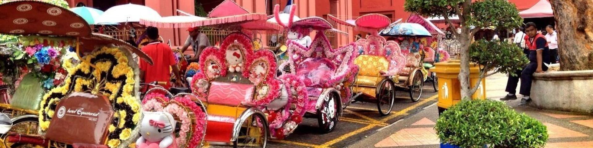 The multi-colored and overly decorated trishaws in Melaka(Malacca), Malaysia. This is the best way to tour around the historical city of Melaka.