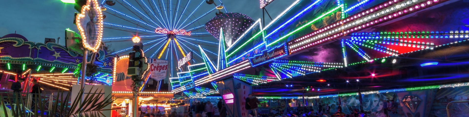 Light traces of a ferris wheel, Viktorkirmes in Dülmen, North Rhine-Westphalia, Germany