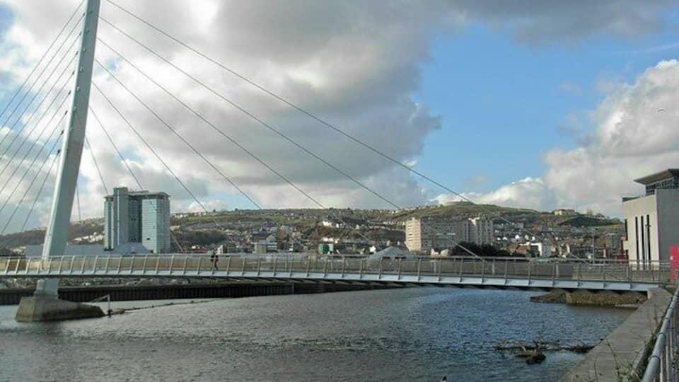 Swansea through the sail bridge Looking towards Mayhill and Townhill.