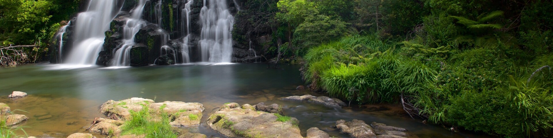 Owharoa Falls which includes a river or creek and a cascade