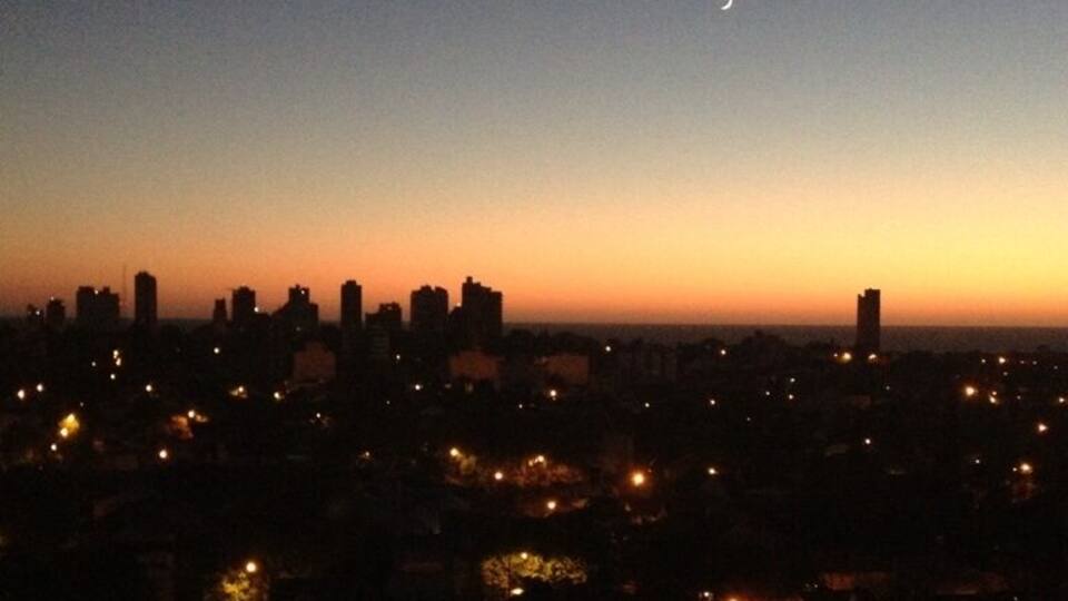 Sunrise! Look at the moon,the little star!
And the river!