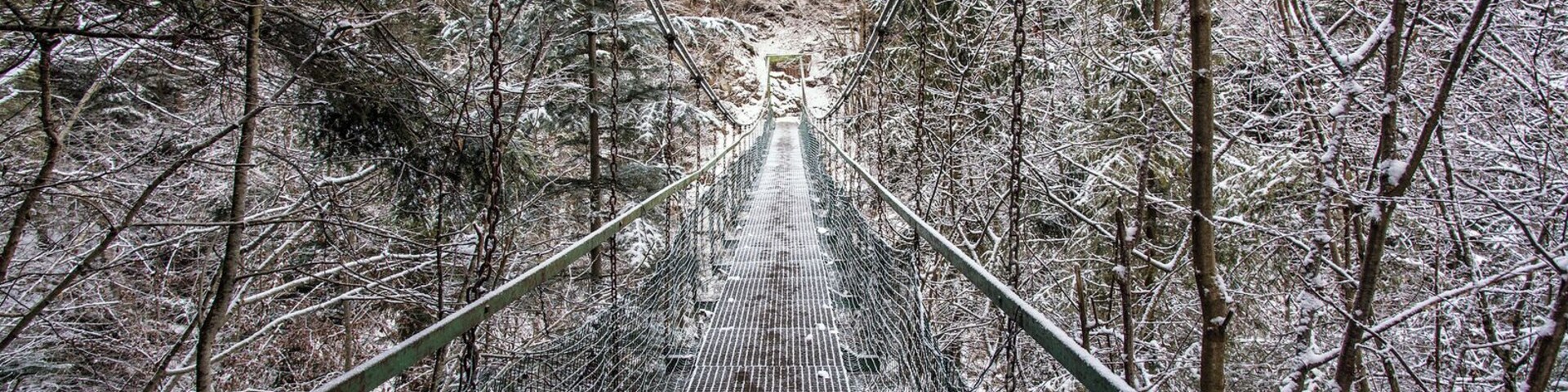One of the many hanging bridges in Slovak Paradise National Park. This one leads into ravine where you climb the ladder up next to the waterfall. There is no way back once you are inside, just up. #Perspectives