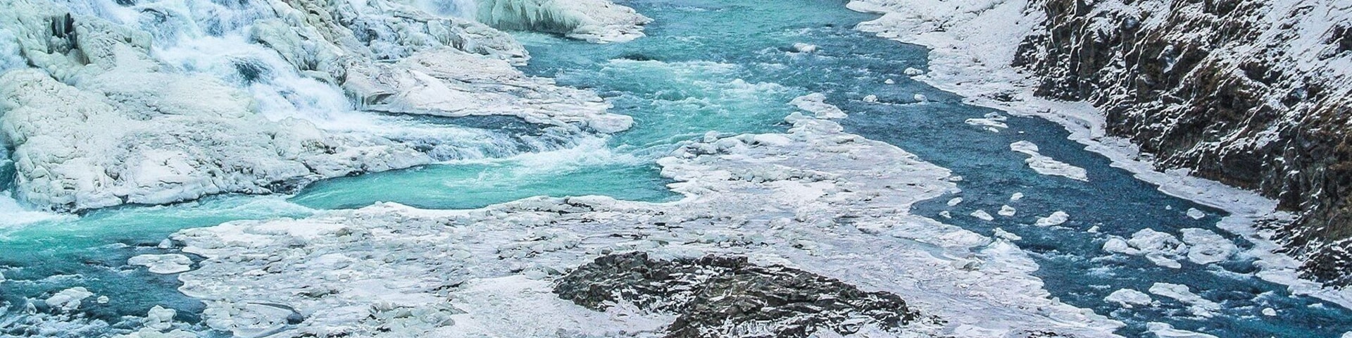 Awesome waterfall in two steps 11 &21 meters from 2 glaciers that makes the river Hvítá running.