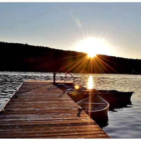 The dock at Camping Lac et Foret where beautiful sunsets can be viewed.