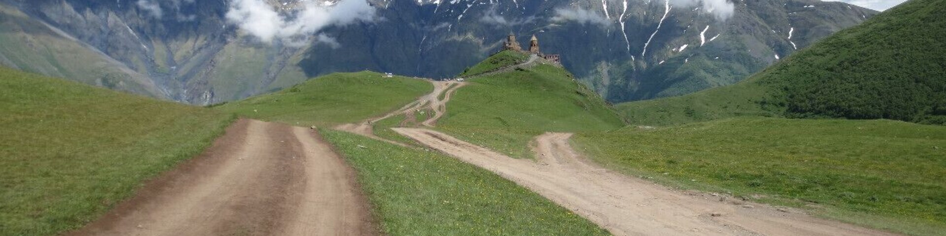 My destination: the Gergeti Trinity Church. It's in the distance, on the hilltop.