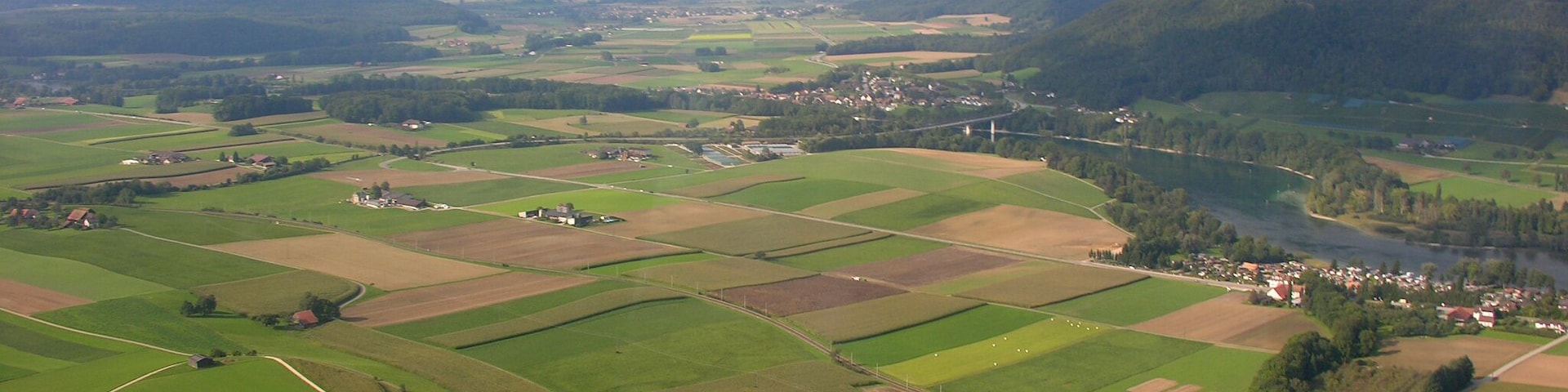Switzerland, Thurgau, Overhead Wagenhausen with view on the Rhine and Hegau in the background